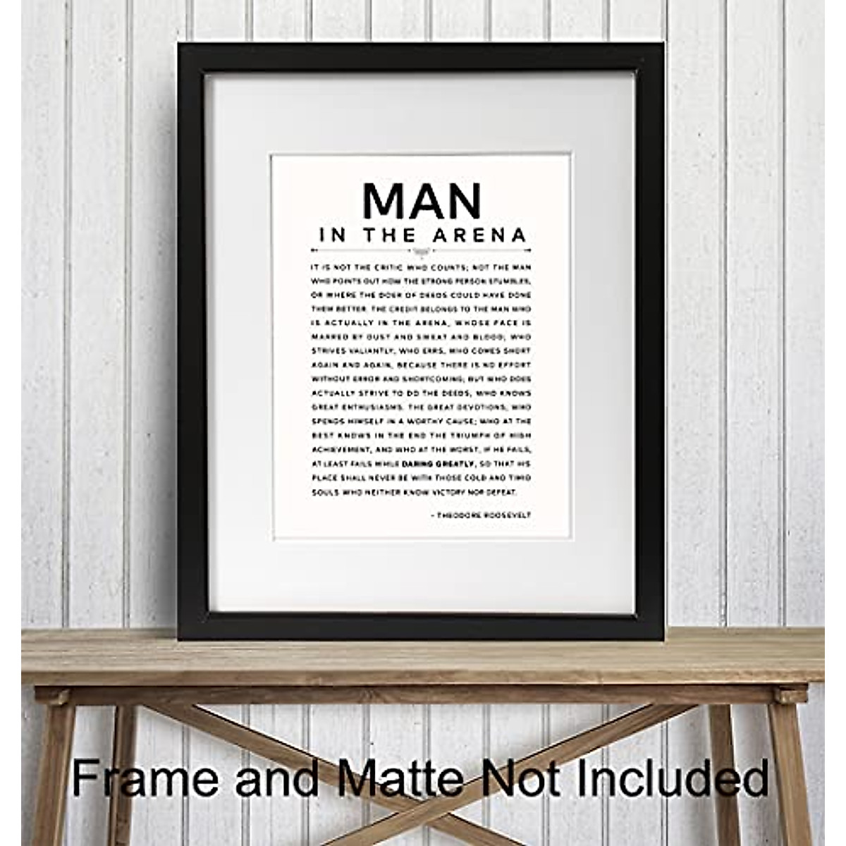LARGE 11X14 - Man in the Arena - Inspirational Quotes - Teddy Roosevelt Poster - Motivational Gifts for Men, Boys, Teens, Entrepreneur - Office, Living Room, Bedroom Wall Art Decor - Daring Greatly