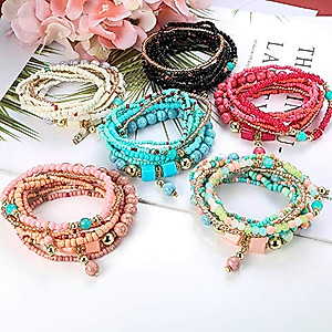 Udalyn 6 Sets Bohemian Stackable Bead Bracelets for Women Men Multilayered Bracelet Set Pendant Charm Stretch Bangles