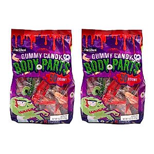 Frankford Candy Gummy Body Parts Halloween Candy, 100 Count of Individually Wrapped Parts including Eyeballs, Fingers, Legs, Brains, and Ears. Trick or Treaters Halloween Night Candy