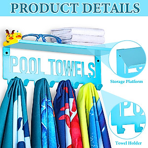 Tandefio Pool Towel Rack with Shelf Outdoor Wall Mounted Towel Holder 8 Hooks for Pool Bathroom Blue Metal Towel Hanger Towel Storage Indoor Outdoor for Robe, Towel, Coat, Swimsuit, Bag, Keys