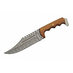 Damascus Steel Blade Stich Back Clip Point Wooden Handle 11.75 inch Hunting Knife