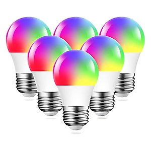 DOGAIN Smart Light Bulb A15 RGB Color Changing Light Bulb Compatible with Alexa Google Home, WiFi LED Dimmable E26 Smart Bulb 6W(40W Equivalent) 500LM (Only 2.4GHz) 6 Pack