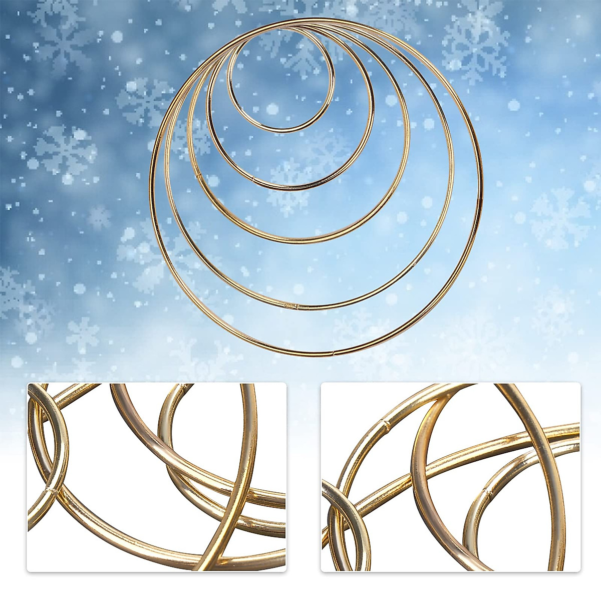 BigOtters Dream Catcher Rings, 10PCS Wreath Macrame Rings Gold Metal Floral Hoops for Making Wedding Wreath Decor Wall Hanging Crafts, 5 Sizes