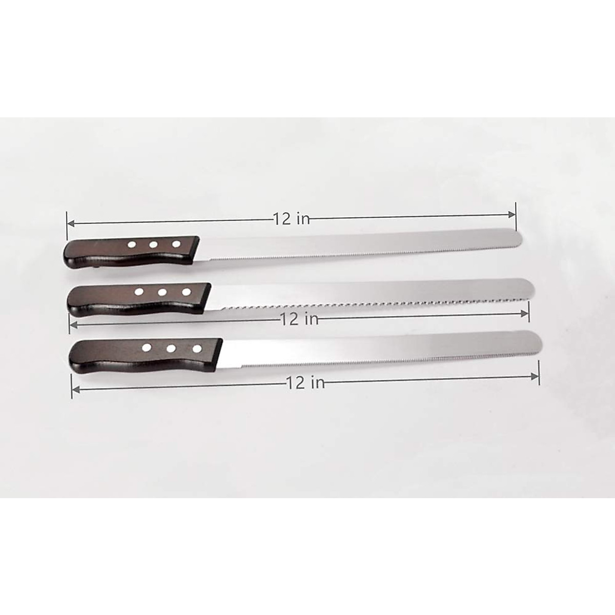 Hovico 3Pcs Bread Knife 12-Inch Stainless Steel Serrated Bread Knife,Rough Mouth, Fine Mouth And Flat Mouth Cake knife,for Slicing Breads Cakes and Large Fruits