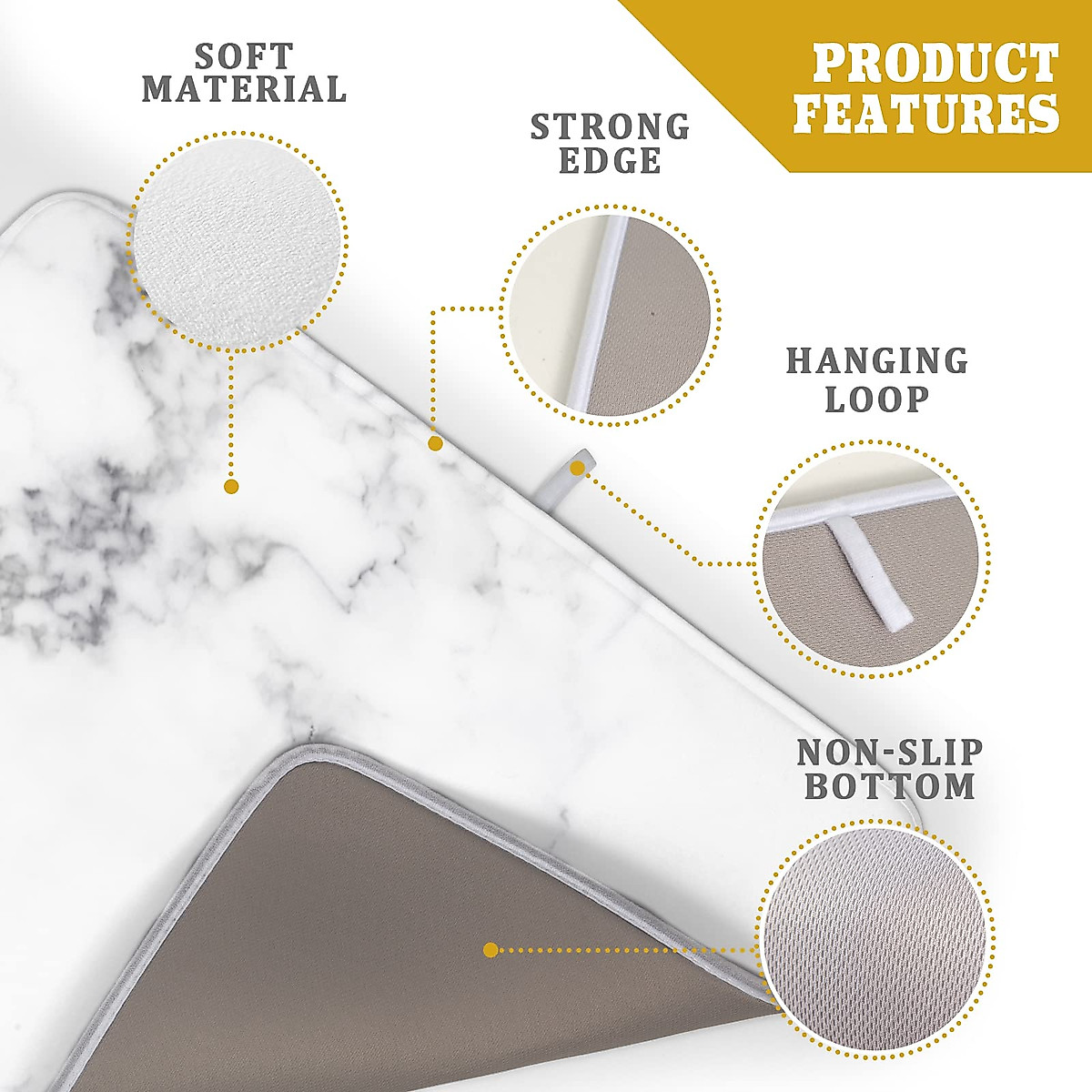 Marble Dish Drying Mat Kitchen Decor for Counter Drying Mat 18x24 inch Microfiber Reversible Absorbent Grey And White Dish Mat Dish Drainer Rack Dishes Pad For Coffee Mat Bar Mats