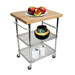3 Tier Gourmet Cart with 20" Deep x 28" Wide Maple Butcher Block Top