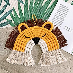 ZOONAI Deer Lion Wall Décor Handmade Weaving Ornament Modern Home Decoration Accessories Hanging Pendant for Party Baby Shower Bedroom Nursery Baby Kids Rooms (Lion)