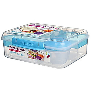 Sistema To Go Collection Bento Lunch Box, Large, Clear/Blue Klips