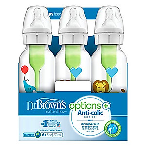 Dr. Brown’s Natural Flow® Anti-Colic Options+™ Narrow Baby Bottles 8 oz/250 mL, with Level 1 Slow Flow Nipple, 6 Pack, 0m+ Balloon Animals Gift Set