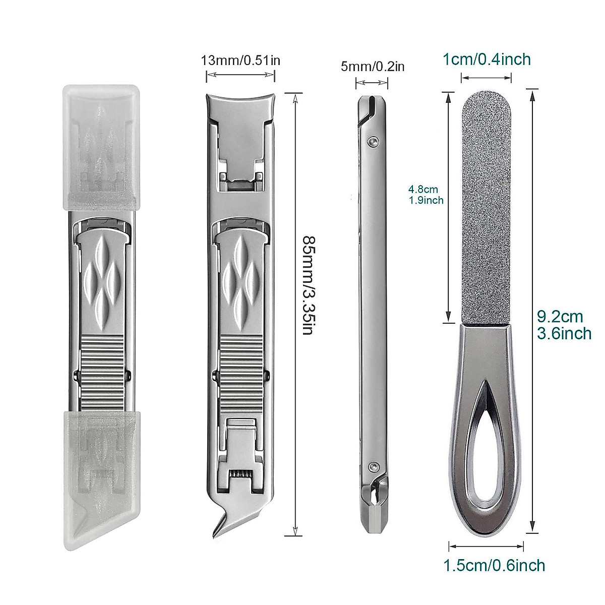 VOGARB Portable Nail Clippers for Thick Nails Ultra Slim Folding Safety Lock Wide Jaw Opening Cutter with File Travel Double Head Curved and Slanted Trimmer for Toenail Fingernail (Silver with File)