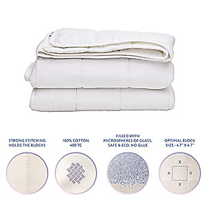 SLEEP & GLOW Cooling Weighted Blanket Premium 400 TC Cotton with Glass Beads & No Glue All Season Breathable Heavy Blanket - 10 LBS Single Size 48” x 72” (White)