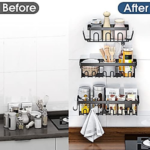 biukpci 4 Pack Shower Caddy Shelf with 20 Hooks and Soap Holder Rustproof Stainless Steel Shower Shelves Adhesive Bathroom Shower Storage Organizer