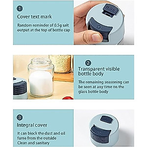 Metering Salt Shaker, Measuring Seasoning Bottle, Salt and Pepper Shakers Precise Quantitative Push Type,Press Type Glass Metered Salt Dispenser. (Blue)