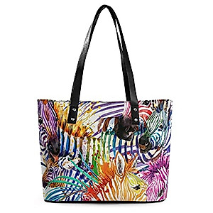 Womens Handbag Rainbow And Animal Leather Tote Bag Top Handle Satchel Bags For Lady