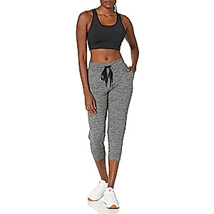 Amazon Essentials Women's Brushed Tech Stretch Crop Jogger Pant (Available in Plus Size), Dark Grey Space Dye, Medium