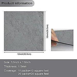 VaryStyle 12"x12" Grey Concrete Peel and Stick Floor Tiles 10-Pack Vinyl Flooring Waterproof Sticky Tiles for Floor Self Adhesive Removable Stick on Floor Tile for Kitchen Bathroom Basement Flooring