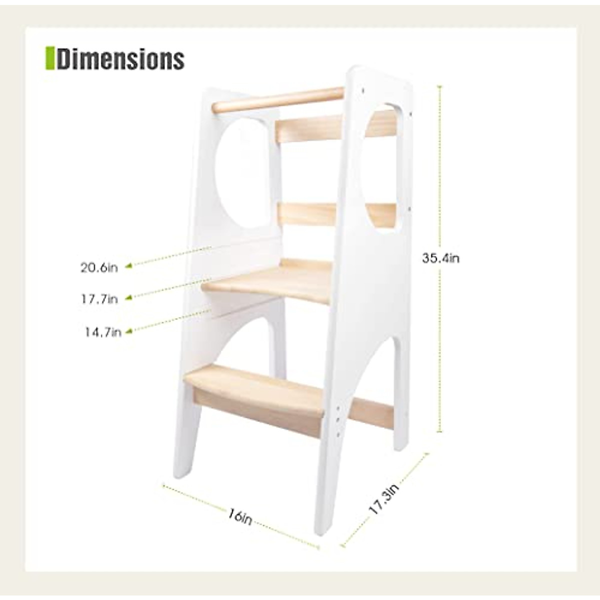 EKOUPLUS Wooden Step Stool for Kids, Premium Adjustable Height Toddler Stool Kids Step Stool with Handle and Safety Rail, Perfect for Kitchen, Bathroom and Bedroom