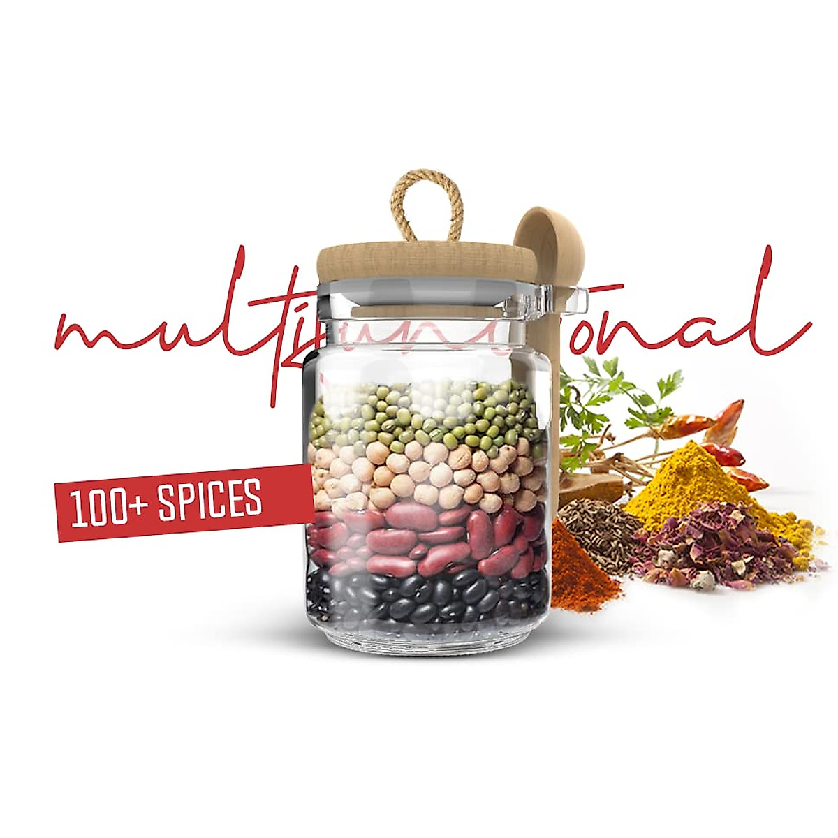 DESIGN INN 12 Airtight Glass Spice Jars with Bamboo Lids - 8oz Empty Spice Bottles Containers, 100 White, Spice Jars With Label & Spoon, 40 Black Labels And Pen, Spice Containers