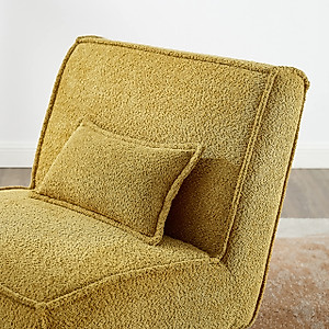 Art Leon Modern Modular Sofa Sherpa Fabric Single Sofa with Pillow, Accent Armless Chair with Wooden Legs for Living Room Bedroom, Yellow