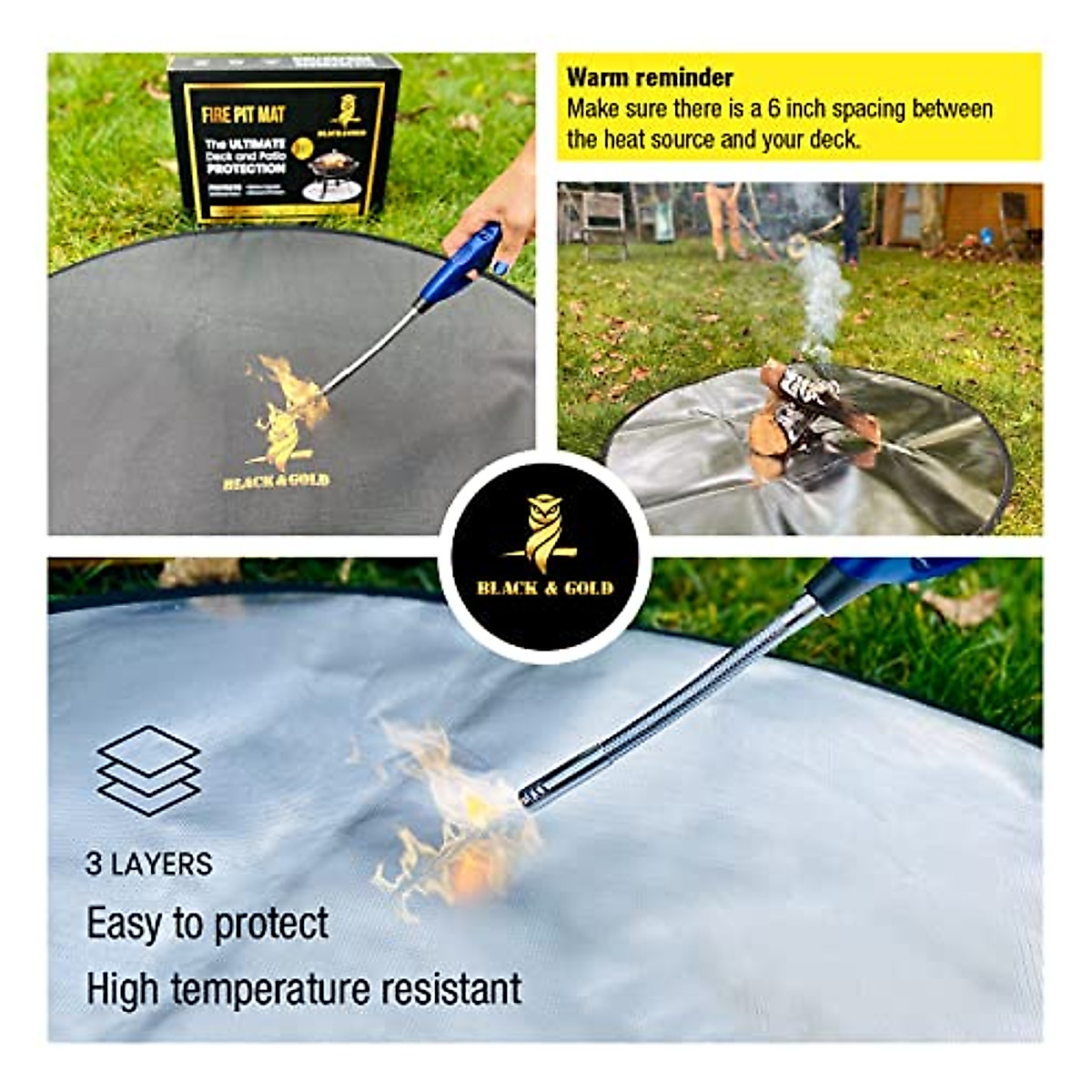 36" Round Fire Pit Mat with Durable Triple Layer Protective Pad, Heat Resistant Fireproof Grill mats for Outdoor Grill Useful for Under Grill mat, Protect Deck, Patio & Grass