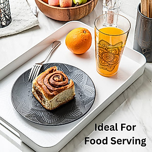 Bzyoo Melamine Gallery Tray -11.5in x 16inch Large Rectangle Serving Tray with Handle for Entertaining, Ottoman and Kitchen Counter Decor, Decorative Home Coffee Table Tray or Vanity Tray - White