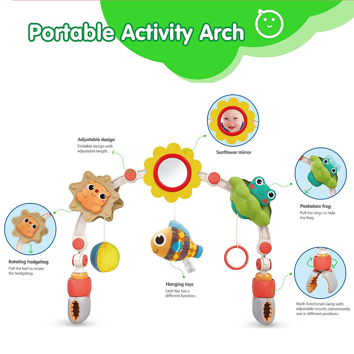 BOREBO Baby Car Seat Toys Bar Arch Bouncer Accessories Crib Hanging Travel Stroller Arch Versatile Sensory Adjustable for Little One for Newborn Baby Shower