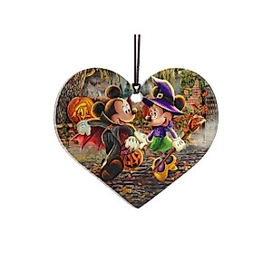 Disney – Mickey and Minnie Mouse – Halloween Fun – Thomas Kinkade Studios – 3.5” x 3” Heart Shaped Hanging Acrylic Print Accessory – Officially Licensed Collectible