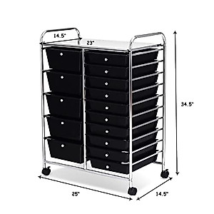 Recollections 15 Drawer Rolling Organizer Cart - Universal Rolling Cart and Organizer with Drawers for Office Multi-Use Storage (Black)