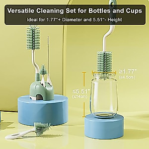 ePiiChua Silicone Bottle Brush Set with Stand, 360° Rotating Silicone Bottle Cleaning Brush Cleaner Set, Long Handle 3 in 1 Multipurpose Silicone Baby Bottle Gap Cap Cleaner Brush (Green)