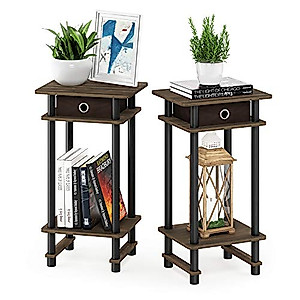 Furinno Turn-N-Tube Tall End Table, Columbia Walnut/Black/Dark Brown