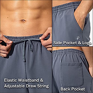 Pudolla Men's Cotton Yoga Sweatpants Athletic Lounge Pants Open Bottom Casual Jersey Pants for Men with Pockets (Mallard Blue Large)