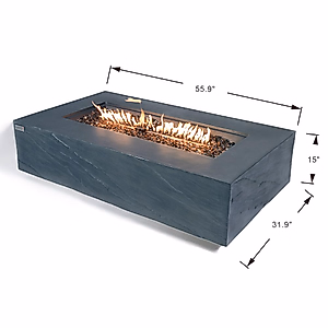 Capetown Concrete Fire Pit 55.9" x 31.9" Outdoor Patio Firepit Includes Fire Glass Modern Fire Pits & Outdoor Fireplaces for Garden, Deck, Indoor & Outdoor Heating