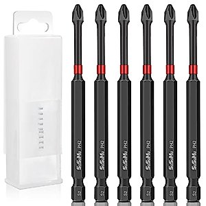 4 inch Magnetic Impact Phillips Bit #2 Insert Bits Anti-Slip Long Phillips Screwdriver Bits Magnetic PH2 1/4 Inch Hex Shank Cross Impact Driver Bit with Case for Power Drill (6PC,100mm)