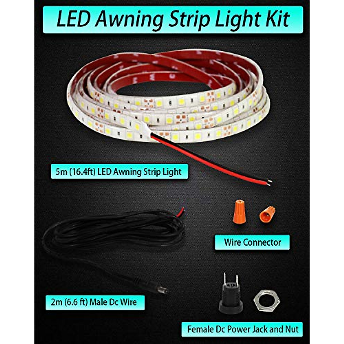 Seagenck RV Led Awning Party Light, Led Awning Strip Light for Camper Motorhome Travel Trailer Concession Stands Food Trucks, Light Up Canopy Area for BBQ Play Cards, 5m(16.4ft), Dc 12v, Blue