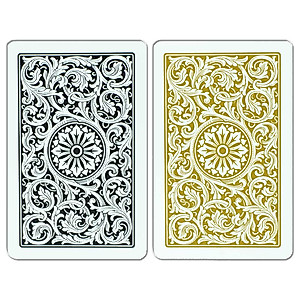 Copag 1546 Design 100% Plastic Playing Cards, Bridge Size (Narrow) Black/Gold (Standard Index, 1 Set)