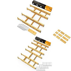 SpaceAid Bamboo Drawer Dividers with Inserts and Labels, 4 Dividers with 9 Inserts (17-22 in), 6 Dividers with 12 Inserts (17-22 in)