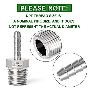 TAISHER 5PCS Forging of 304 Stainless Steel of Air Hose Fittings, Hose Barb Fittings 1/4" Barb x 1/4" MNPT Pipe Adapter with 5PCS Hose Clamp