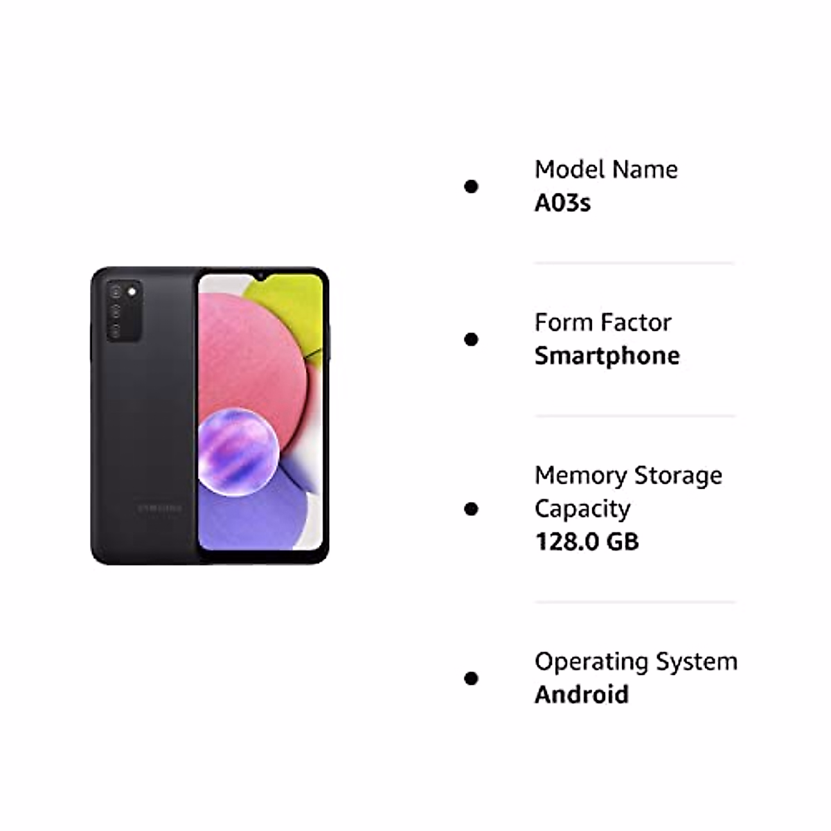 SAMSUNG Galaxy A03S 4G LTE (NOT 5G) 6.5" HD+ Triple Camera 5000mAh Battery, Dual Sim GSM Unlocked Global 4G Volte (NOT VERIZON/Boost) International Model A037M/DS (Black, 32GB+3GB)