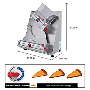 EASYROSE Electric Dough Sheeter Machine 370W Max 11.8" Pizza Dough Roller Sheeter, Automatic Commercial Pizza Dough Press Machine, Noodle Bread Pasta Maker