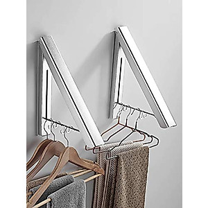 MISSMIN 2 Pack Retractable Clothes Rack - Wall Mounted Folding Clothes Hanger Drying Rack for Laundry Room Closet Storage Organization, (Silver)