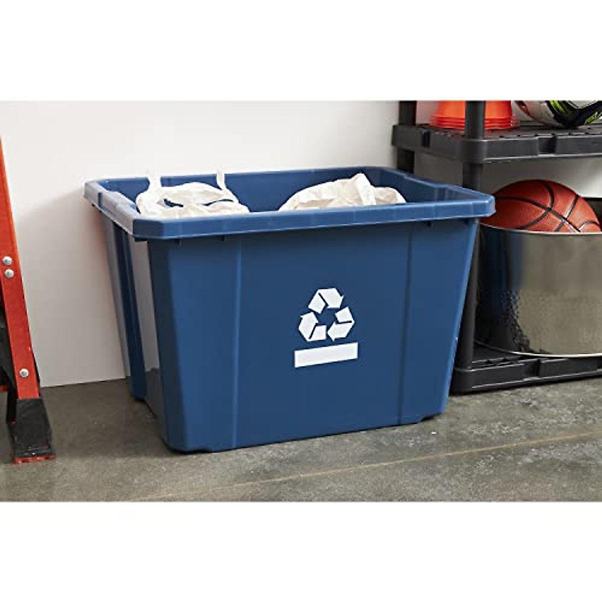 Gracious Living Medium Sized Plastic Curbside 17 Gallon Home or Office Recycling Bin Container with Built-in Carrying Handles, Blue