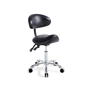 MWOSEN Saddle Stool Chair with Back Rolling Esthetician Seat for Salon Tattoo Shop Spa Facial lash Home Dentist Clinic Esthetician Chair(with Back Support, Black)