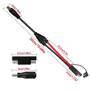 GELRHONR DC 8mm to SAE Extension Cable,14AWG SAE Connector to DC7909 Male Connector for RV & Solar Generator Portable Solar Panel-50cm