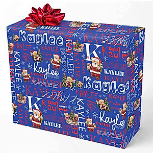 Artsadd Custom Christmas Gifts Wrapping Paper for Kids, Customized Santa Claus Navy Blue Wrapping Paper Roll Personalized Name Wrapping Paper for Christmas Daughter Son
