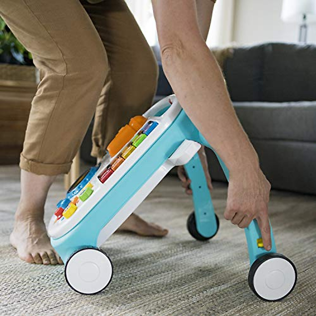 Baby Einstein Musical Mix ‘N Roll 4-in-1 Push Walker, Activity Center, Toddler Table and Floor -Toy for 6 Months+, Blue