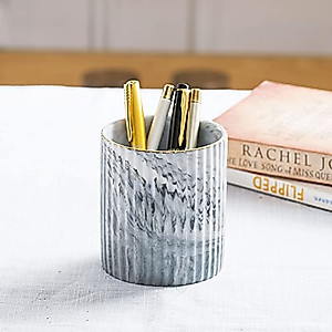 YOSCO Ceramic Vertical Stripes Pen Holder for Desk Cute Pencil Holder Cup Pot Desk Organizer Makeup Brush Holder (Gray)