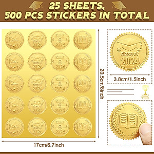 Spakon 500 Pcs Graduation Envelope Seals Stickers Class of 2024 Grad Cap Diploma Certificate Seals Graduation Stickers for Envelopes Diplomas Certificates Award(Gold)