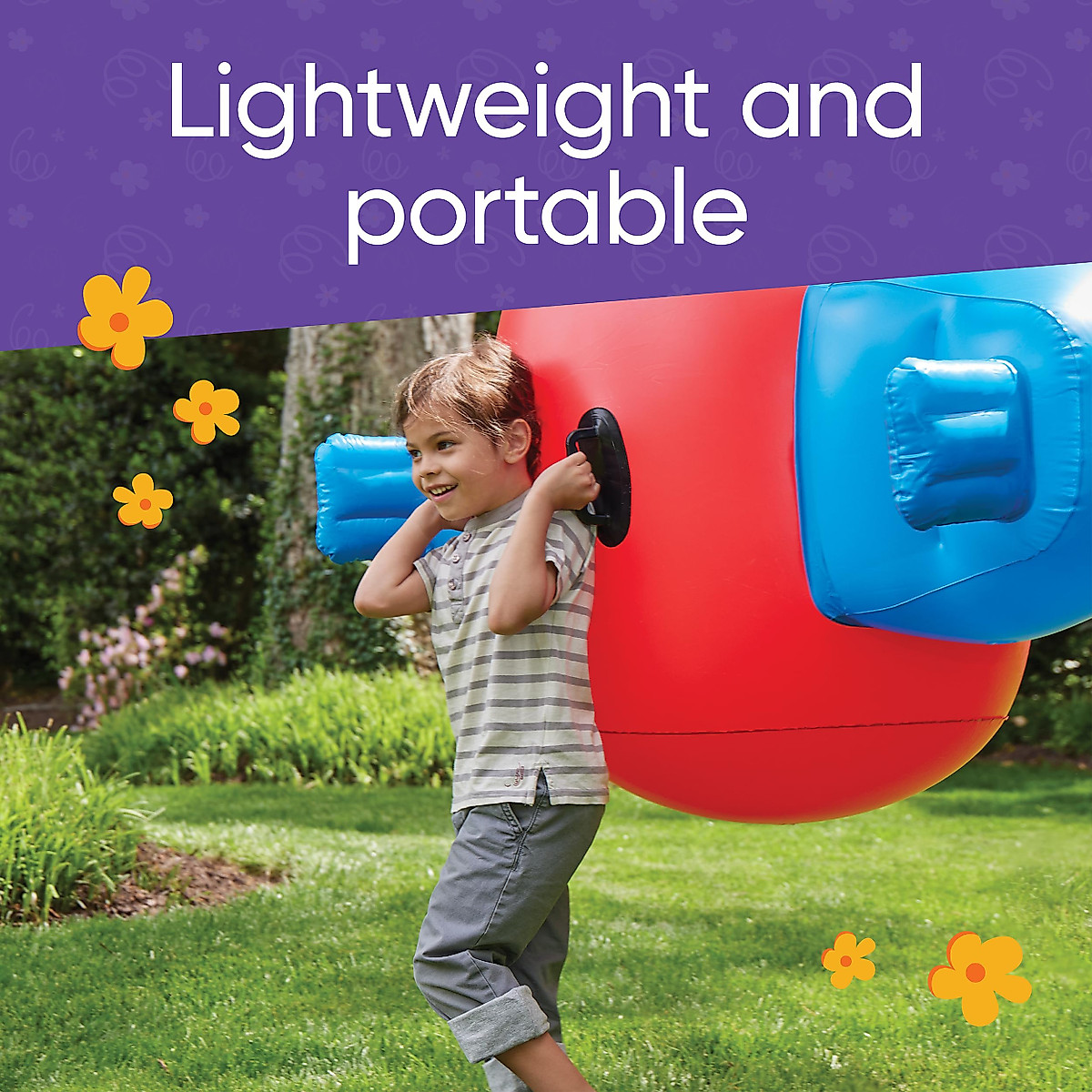 Hearthsong Large Inflatable Seesaw Rocker for Two, 60”L x 35”W x 24”H, Multicolor, Wide Front Handles with Backrest, Heavy-Duty Vinyl, Holds Up to 75 Lbs. Per Seat