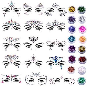 SIQUK 15 Sets Face Gems Glitter Mermaid Face Jewels Crystal Stickers with 15 Boxes Chunky Face Glitter for Festival Rave Carnival Party
