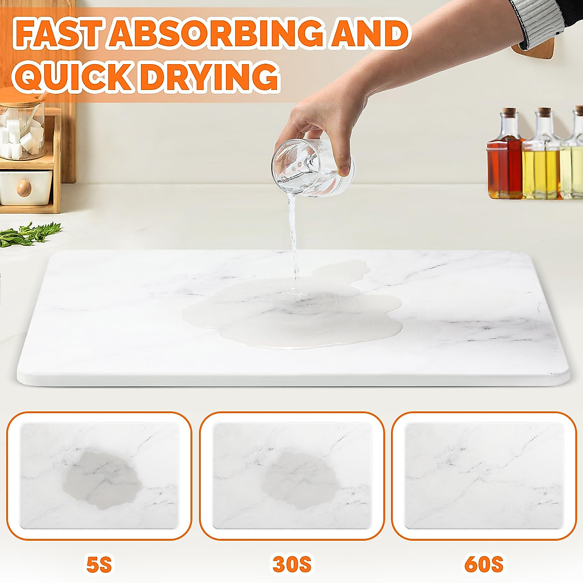 HCFQ Stone Drying Mat for Kitchen Counter,Quick Drying Diatomaceous Earth for Tableware Mat,18x14in Ultra Absorbent Fast Dry Non-Slip Heat Resistant Eco-Friendly Stone Dish Drying Mat( Marble Pattern)